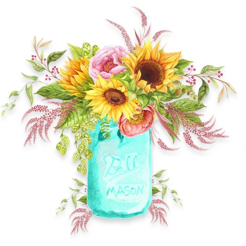 Wedding Clip Art Mason Jar Bouquet Digital Clipart Vintage - Etsy