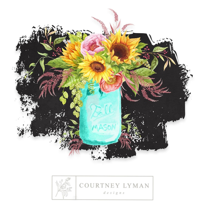 Sunflower Bouquet Mason Jar Clip-art: Rustic Floral PNG (digital ...