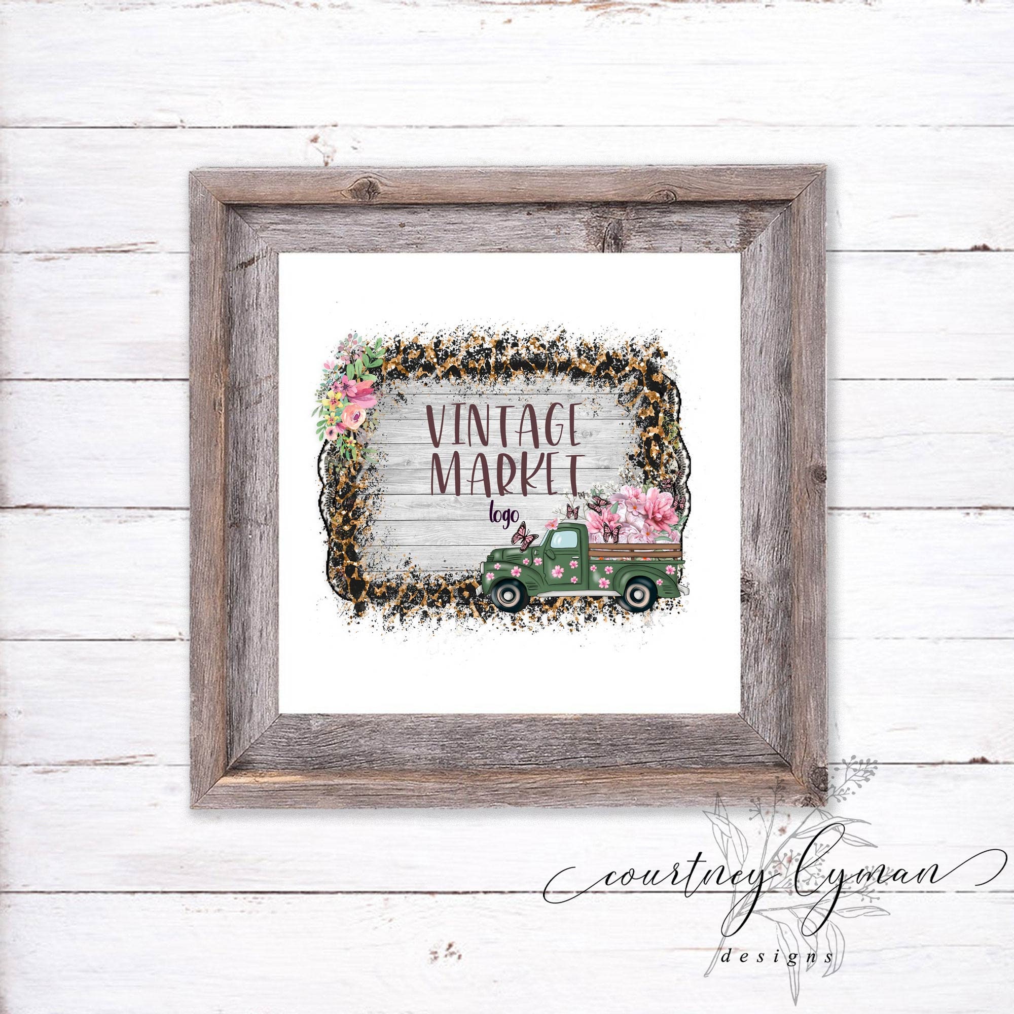 Vintage Market Boutique Logo Rustic Logo Leopard Truck - Etsy