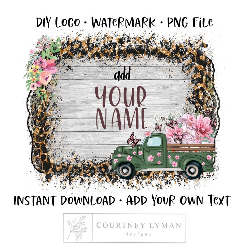 Vintage Market Boutique Logo, Rustic Logo, Leopard Truck Floral Logo ...