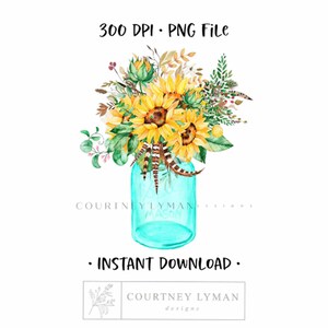 Sunflower Bouquet in Mason Jar PNG: Rustic Floral Clip-art (digital ...