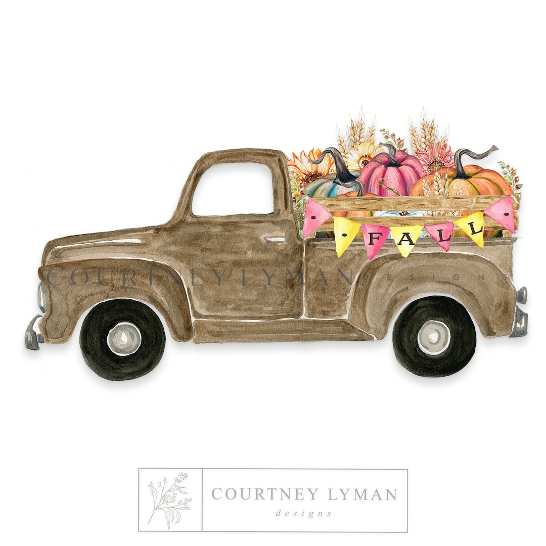 Fall Banner Truck Clip-art, Fall Truck Pumpkins Graphic, Autumn Truck ...