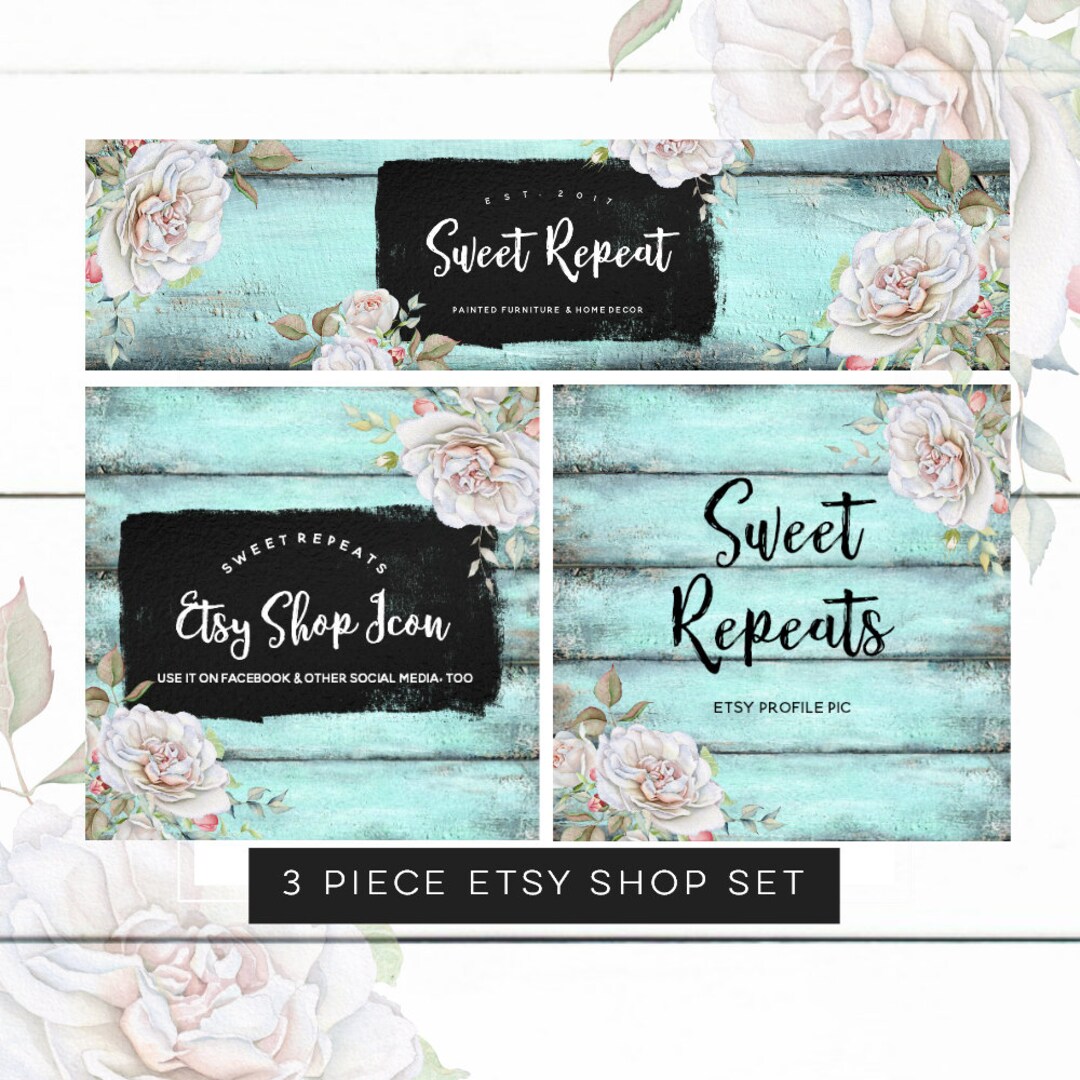 Floral Etsy Shop Banner Set, Rustic Etsy Shop Banner, Vintage Etsy ...