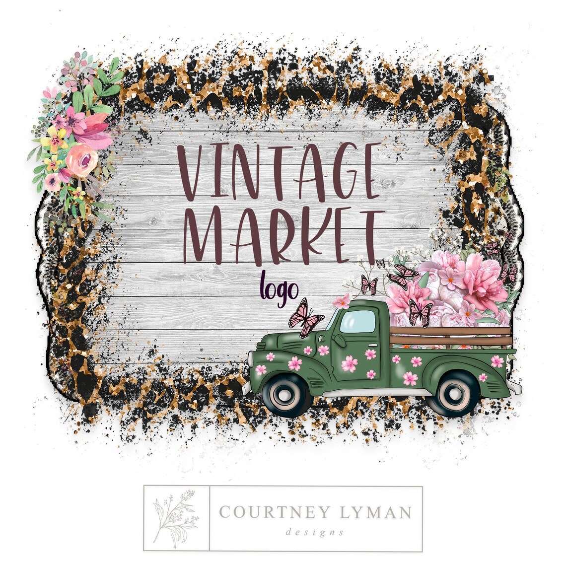 Vintage Market Boutique Logo Rustic Logo Leopard Truck - Etsy