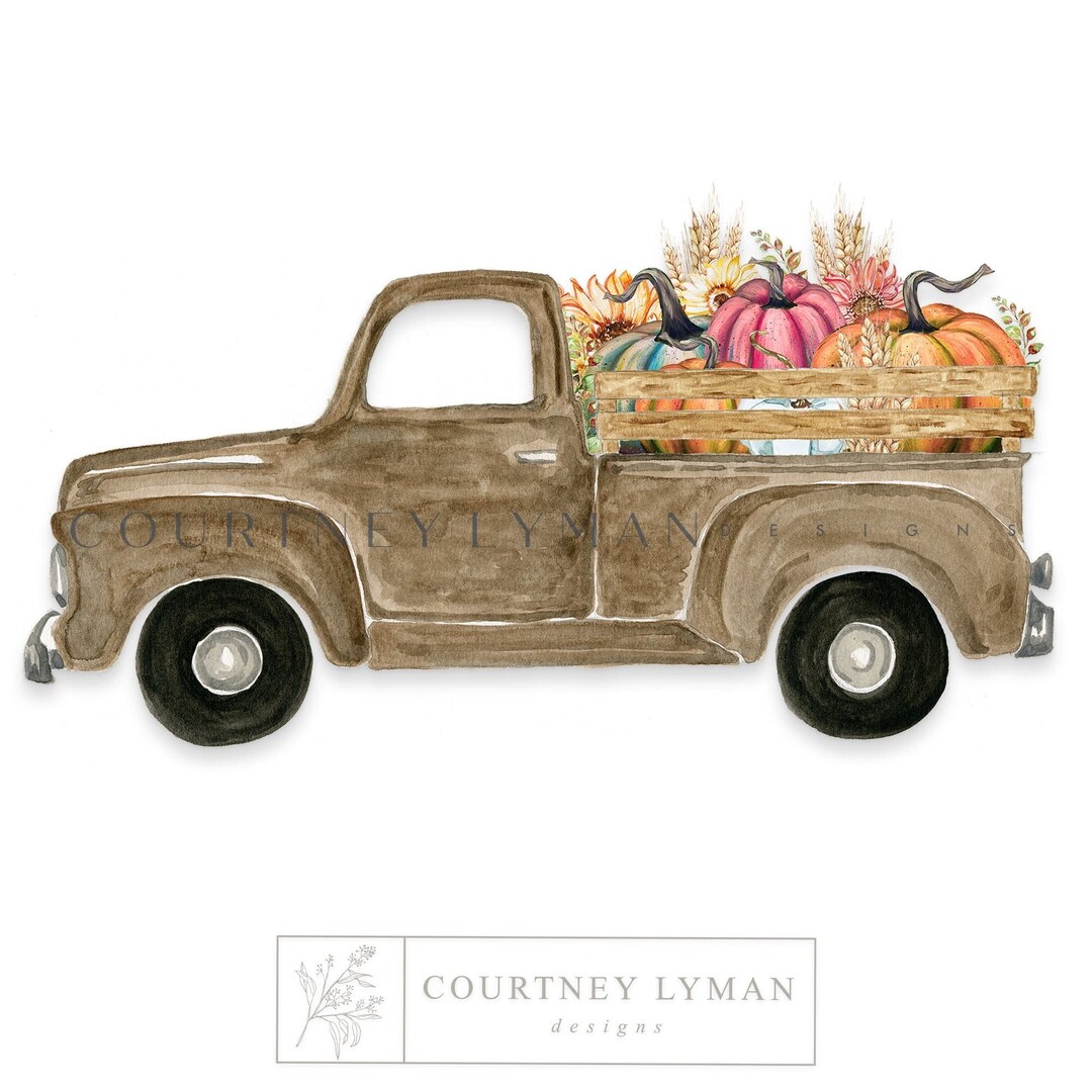 Fall Truck Pumpkin Clipart: Vintage Harvest Truck PNG (digital Download ...