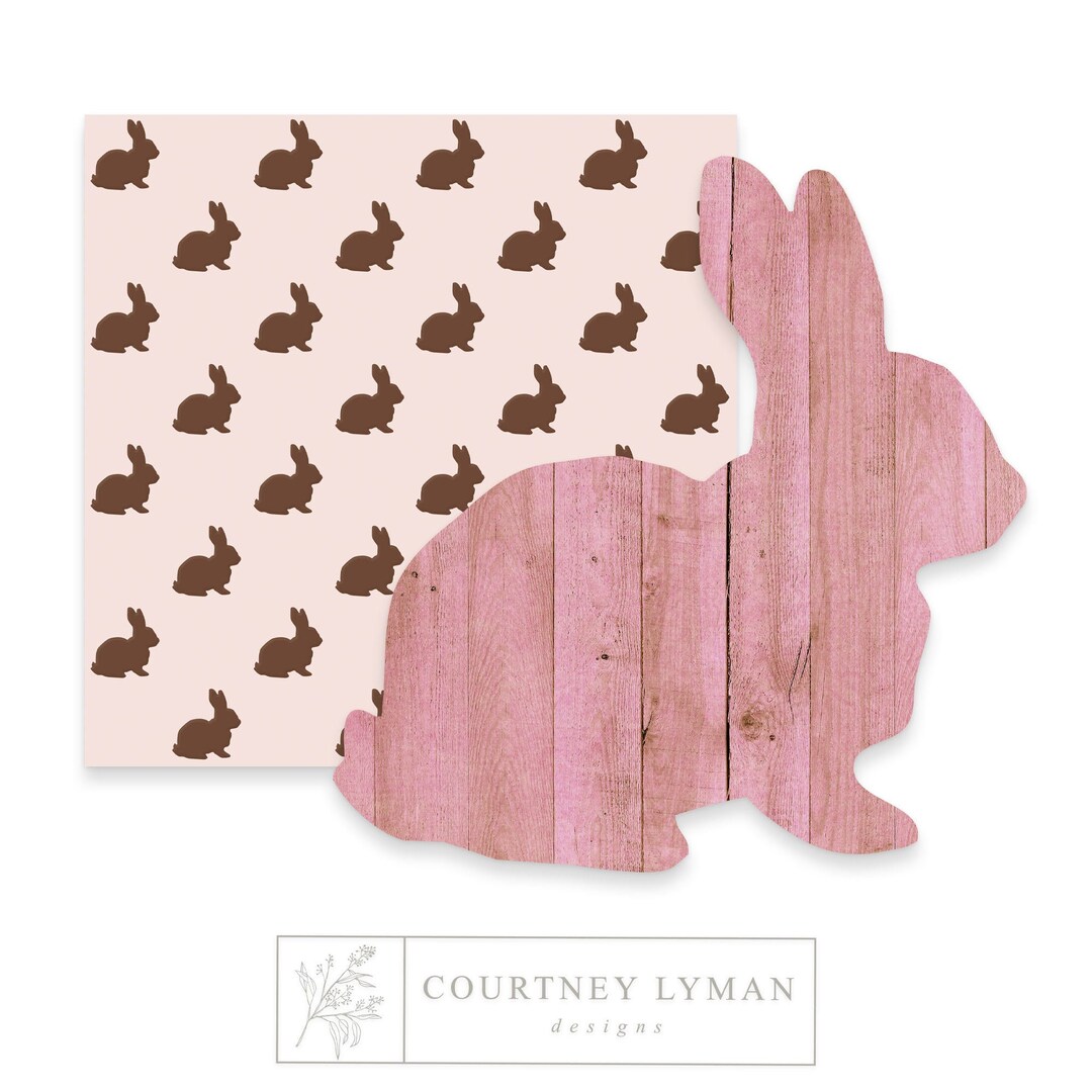 Easter Bunny Clipart Set, Wood Bunny and Easter Digital Paper Set, Wood ...