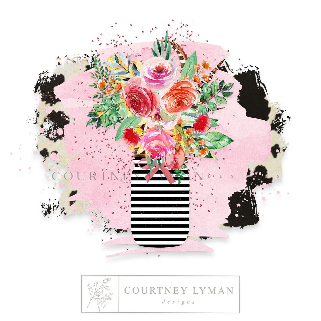 Floral Mason Jar Cowhide Clip-art: Rustic Wedding PNG (digital Download ...