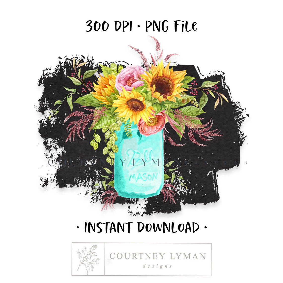 Floral Mason Jar Background Clip-art Sunflower Bouquet Splash - Etsy