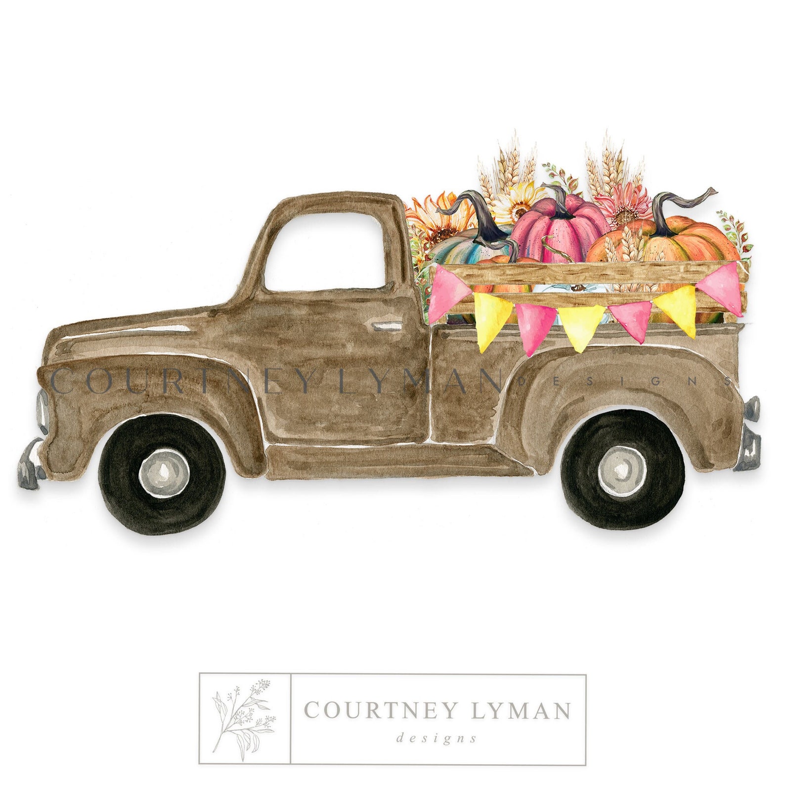 Fall Truck Clip-art, Fall Pumpkins Truck Graphic, Autumn Truck Bunting ...