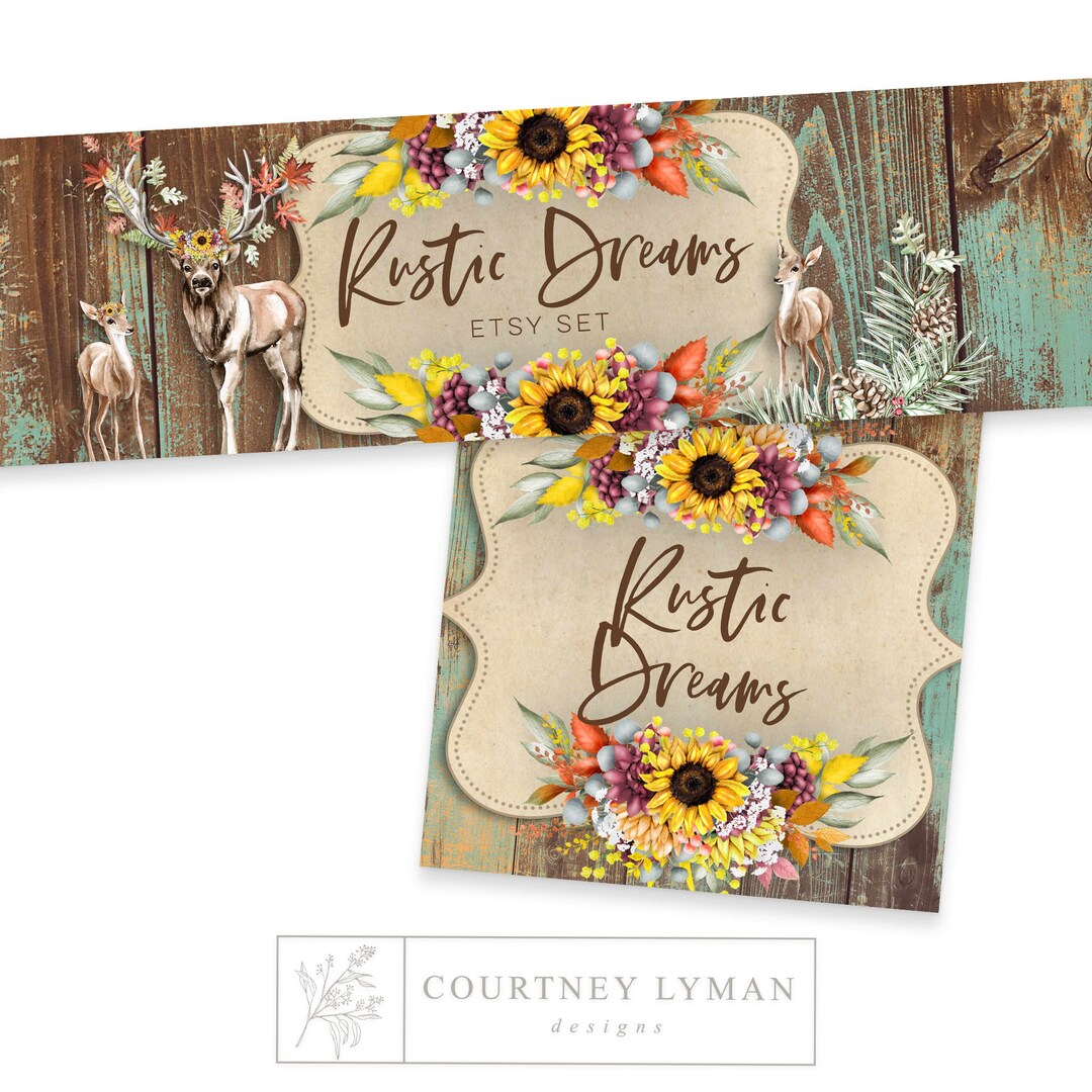 Rustic Etsy Shop Set, Etsy Shop Branding Templates, Deer Sunflower Etsy ...