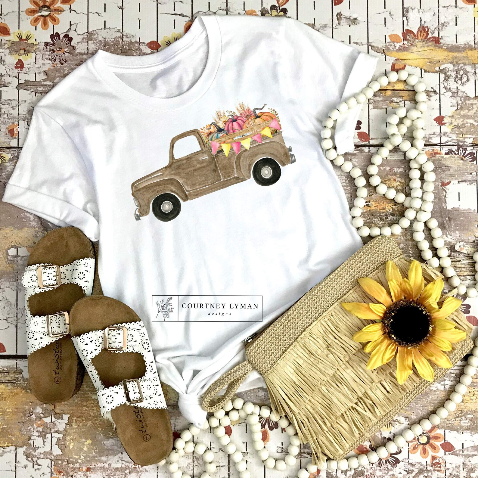 Fall Truck Clip-art, Fall Pumpkins Truck Graphic, Autumn Truck Bunting ...