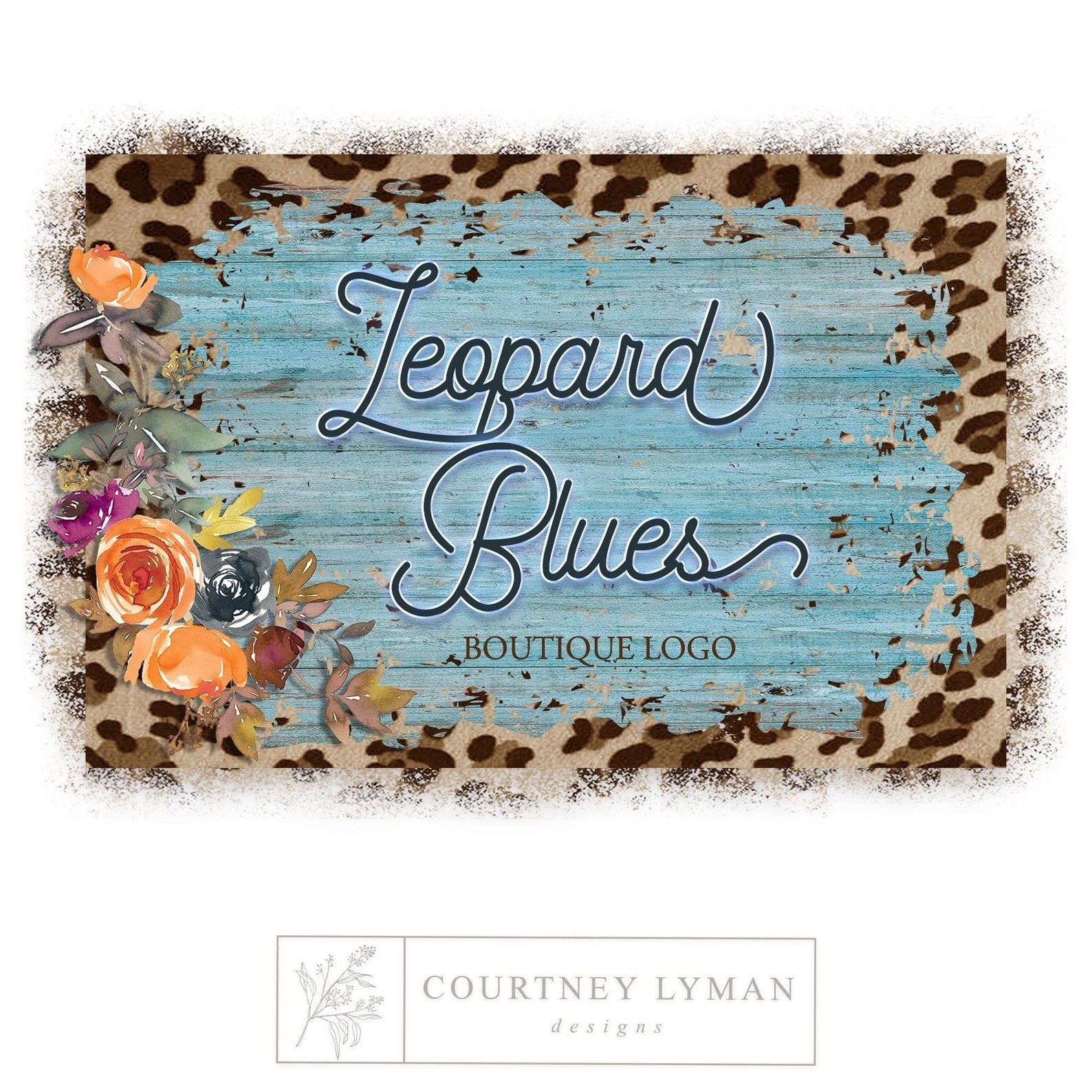 Leopard Floral Boutique Logo, Boutique Logo, Funky Business Logo, Rustic Leopard Logo, Rustic ...