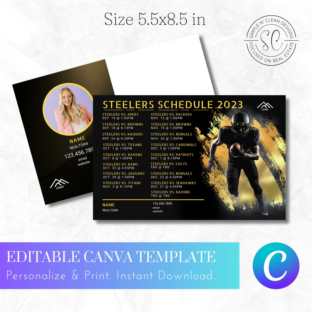 Steelers Football NFL Schedule Mailing Postcard 8.5x5.5 in 2 Sided ...