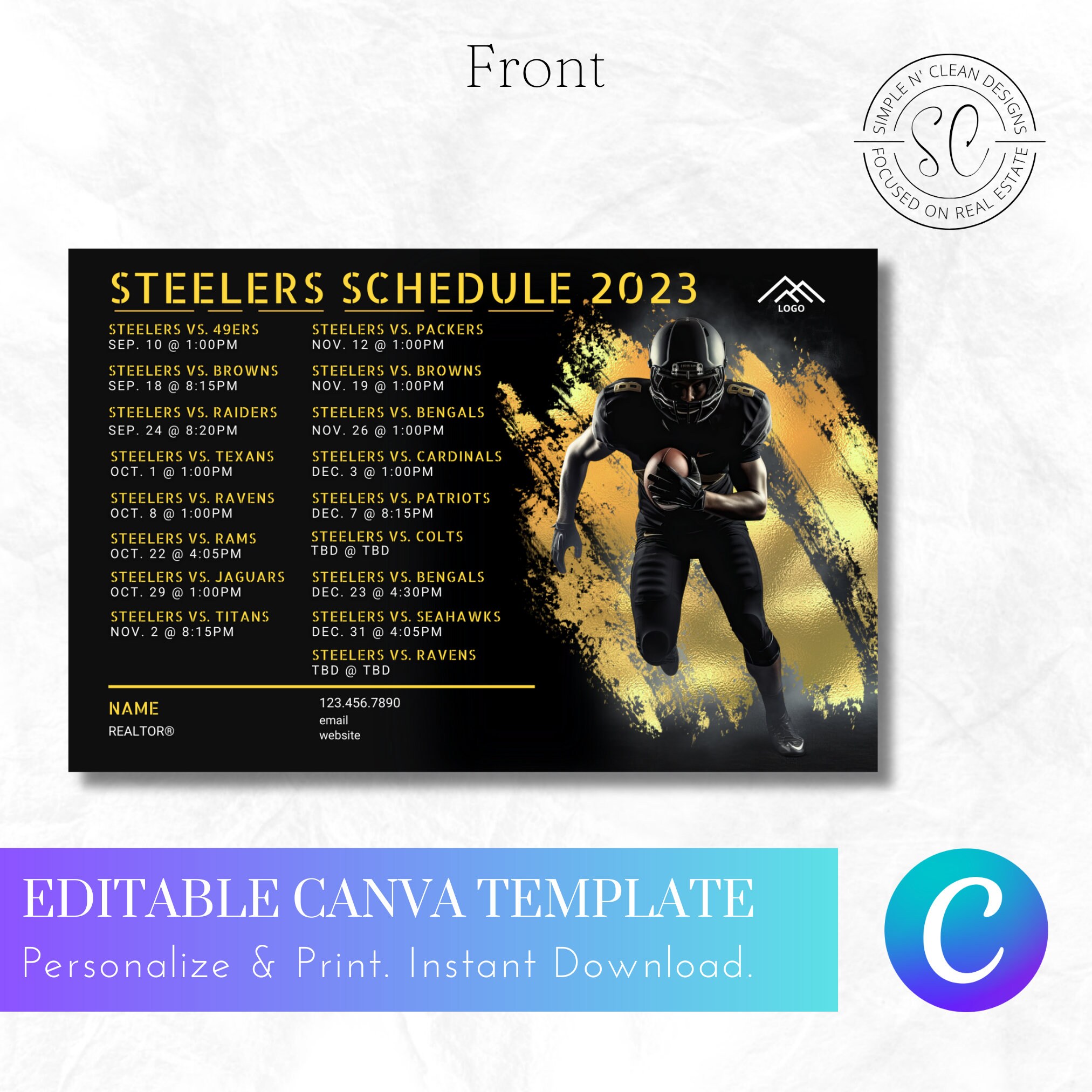 Steelers Football NFL Schedule Mailing Postcard 8.5x5.5 in 2 Sided ...