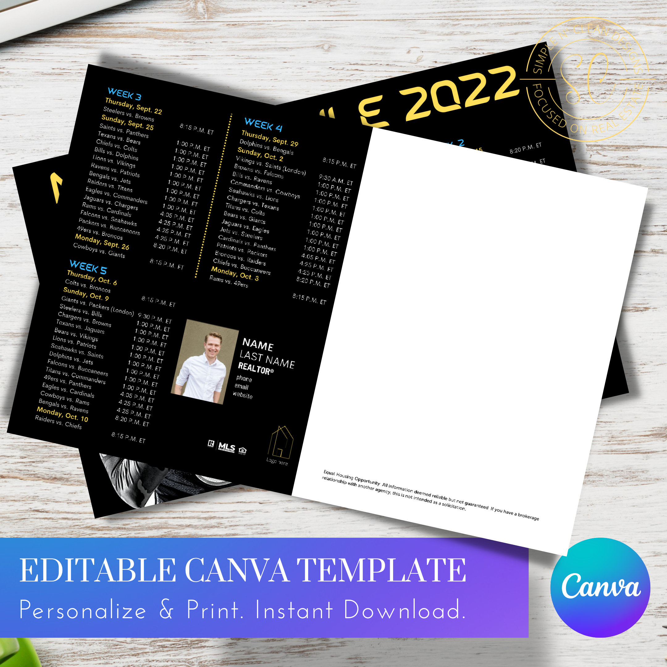 Football NFL Schedule Week 1 to Week 5 Mailing Postcard 8.5x5.5 in 2 ...