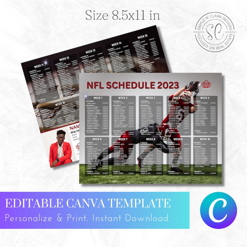 2023 NFL Football Schedule Mailing Postcard 8.5x11 in 2 Sided Instant ...