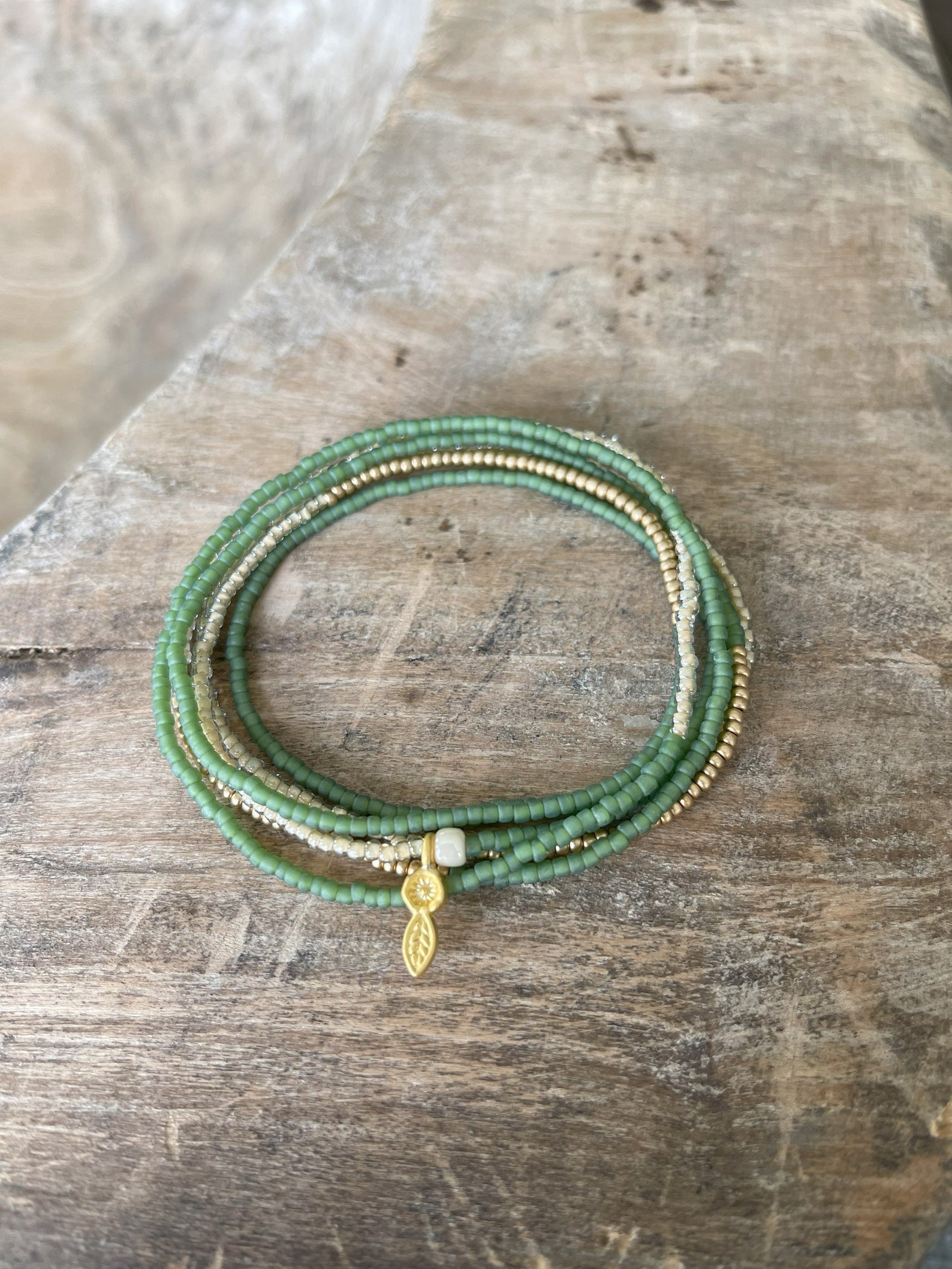 Gold Color Block Stretch Wrap Bracelet in Olive - Etsy