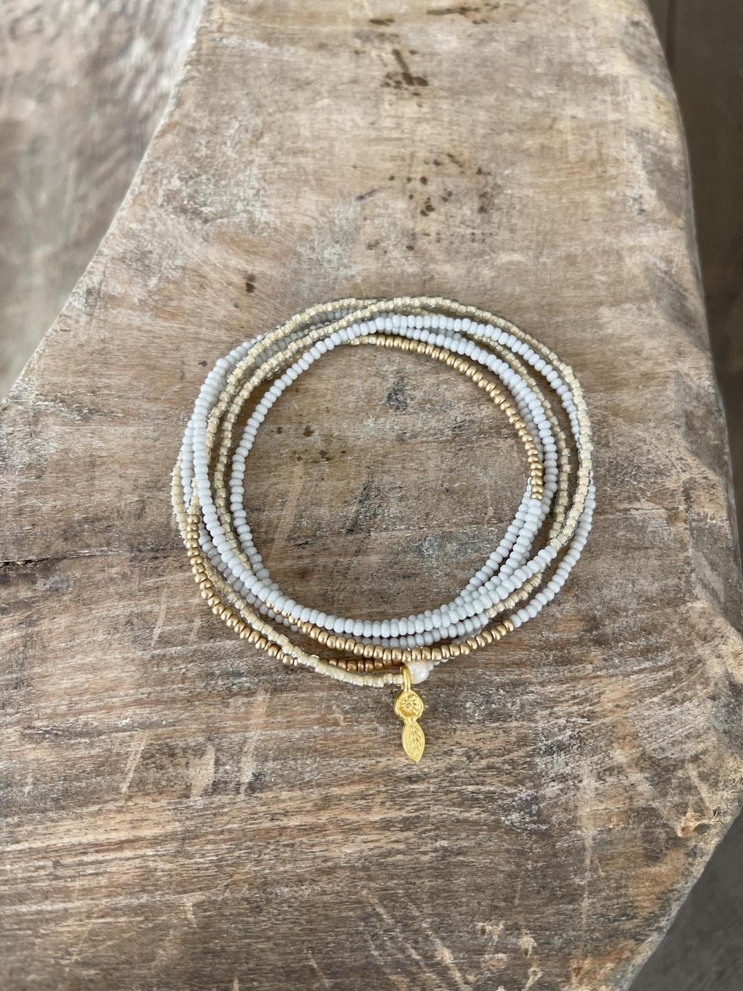 Gold Color Block Stretch Wrap Bracelet in Greige - Etsy