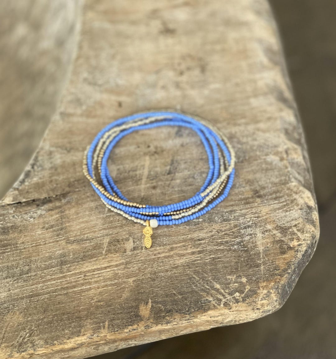 Gold Color Block Stretch Wrap Bracelet in Cornflower - Etsy