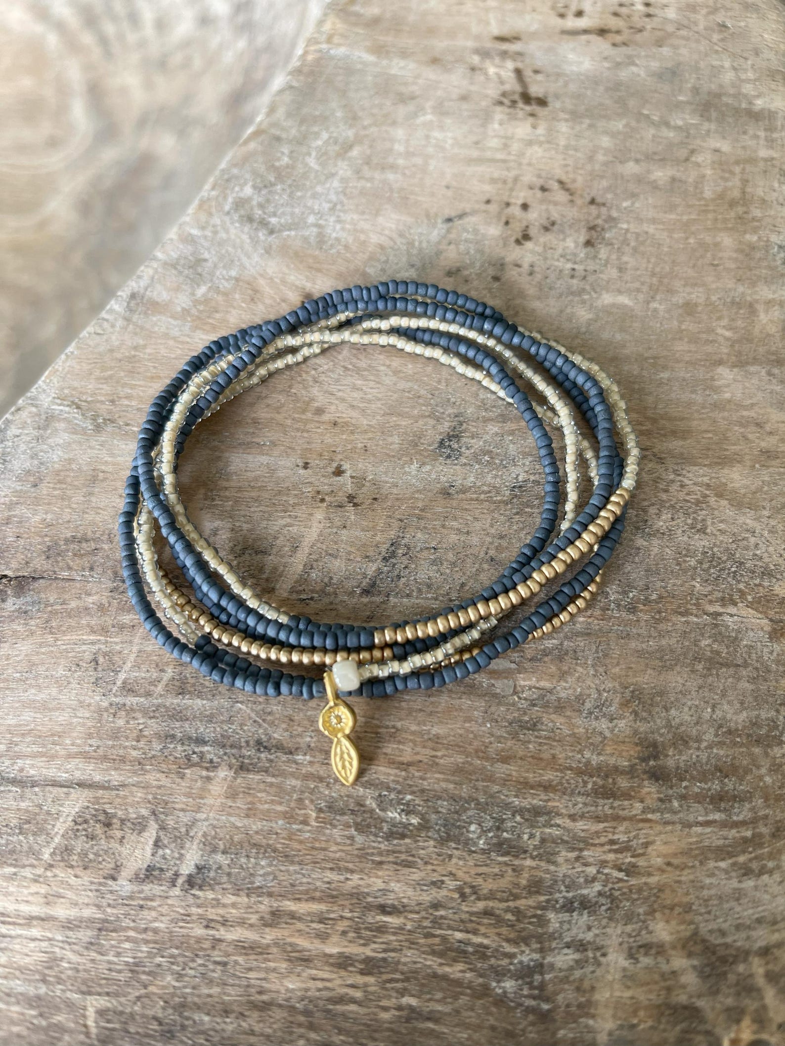 Gold Color Block Stretch Wrap Bracelet in Matte Charcoal Gray - Etsy