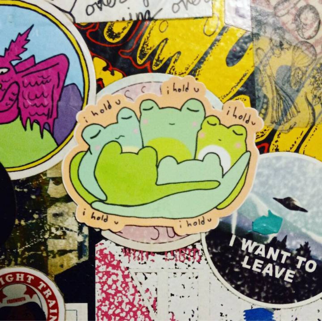 Froggie Hug Circle Sticker - Etsy
