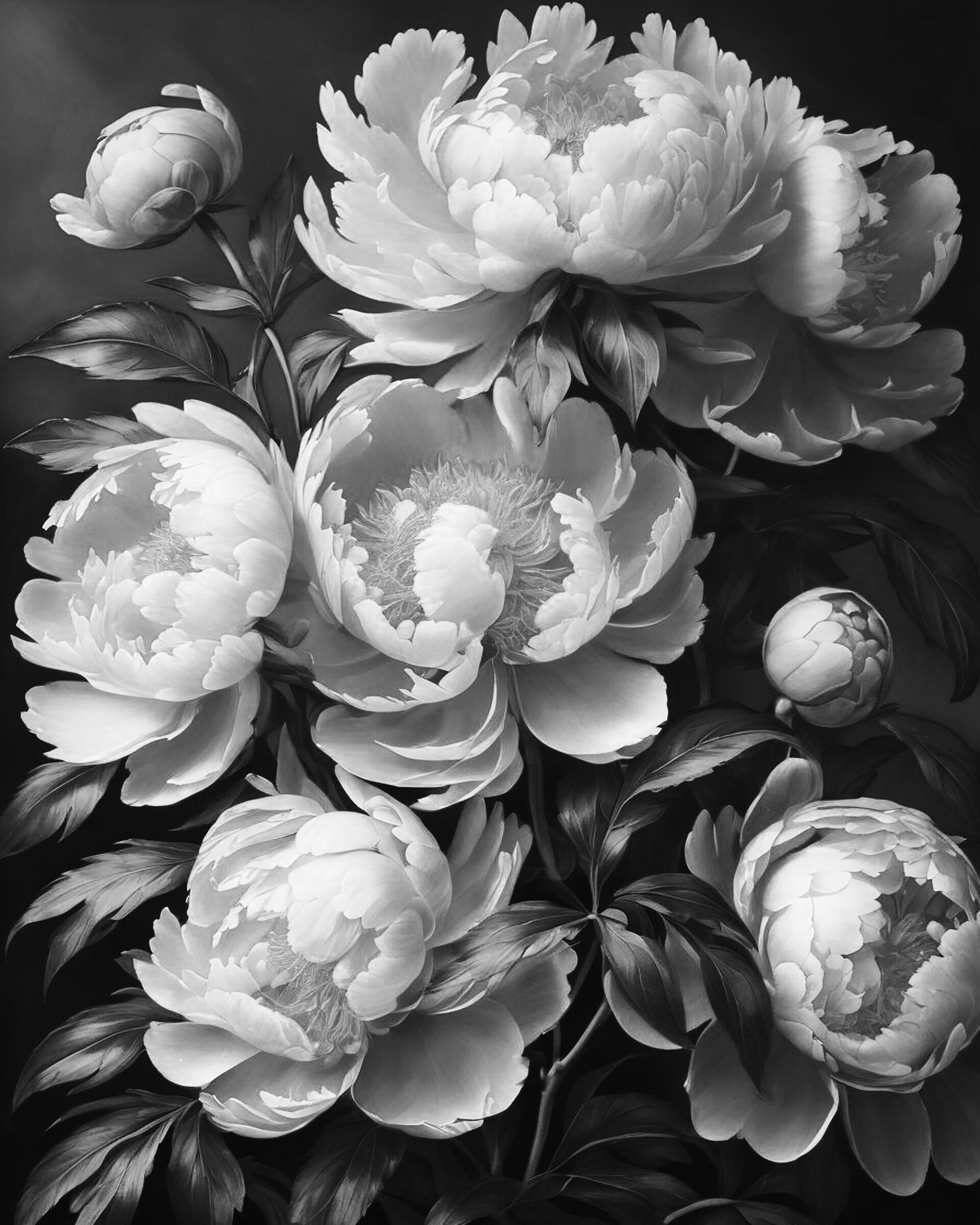 Black and White Peonies in Bloom - Etsy