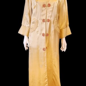 Vtg 60's Chinese Satin Long Gold Coat Robe W Red Frogged Fastenings ...