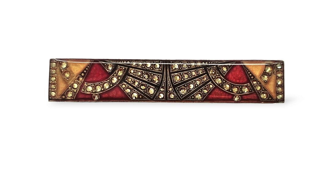 Vtg 70s Pierre Bex Paris Art Deco Design Large Bar Brooch W Rhinestones ...