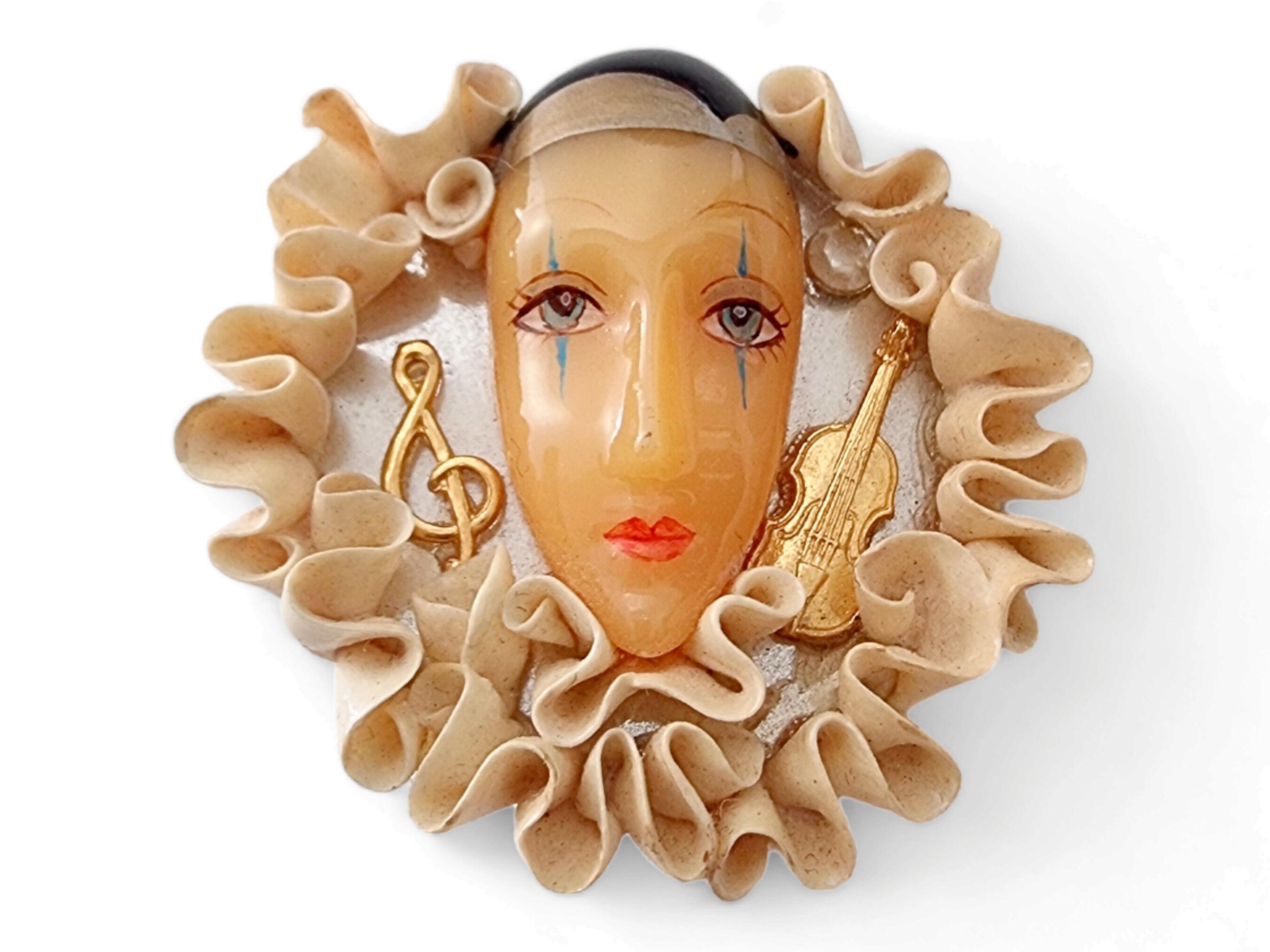 Vtg 80s Japanese Pierrot the Clown Beautiful Resin Face Lucite - Etsy