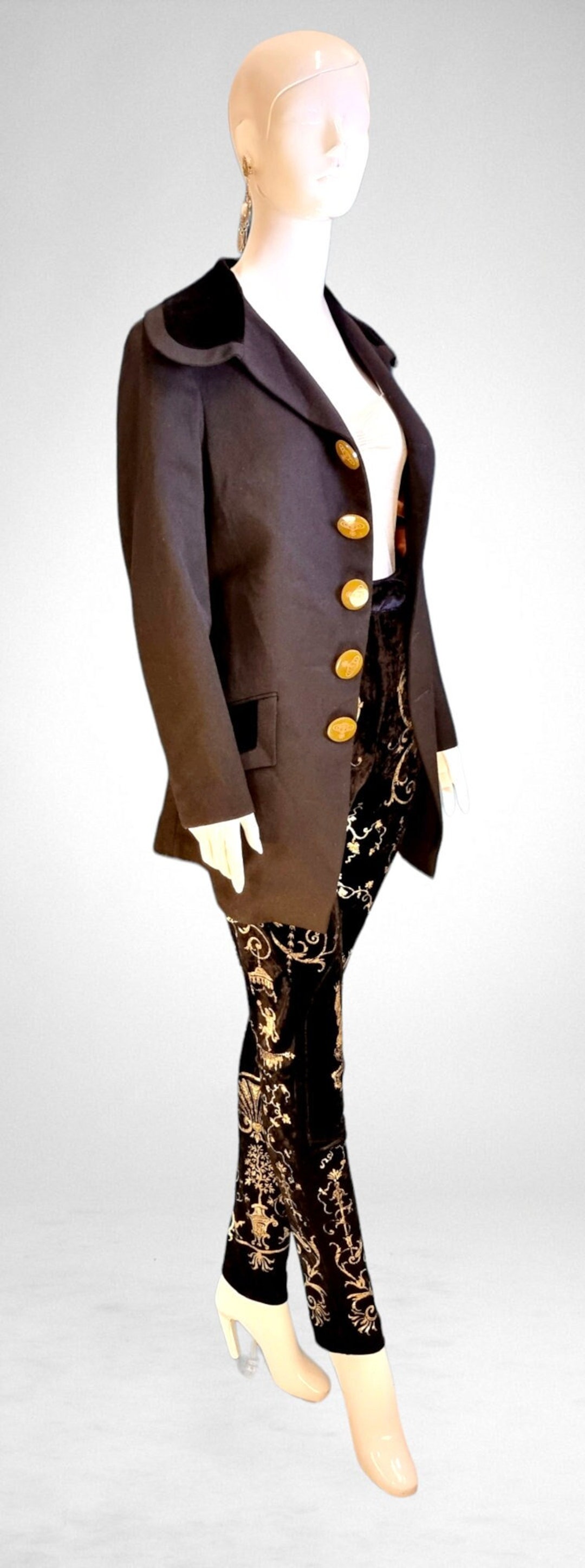 Vtg 1990 Vivienne Westwood Iconic Black Barathea Open Jacket W Velvet ...