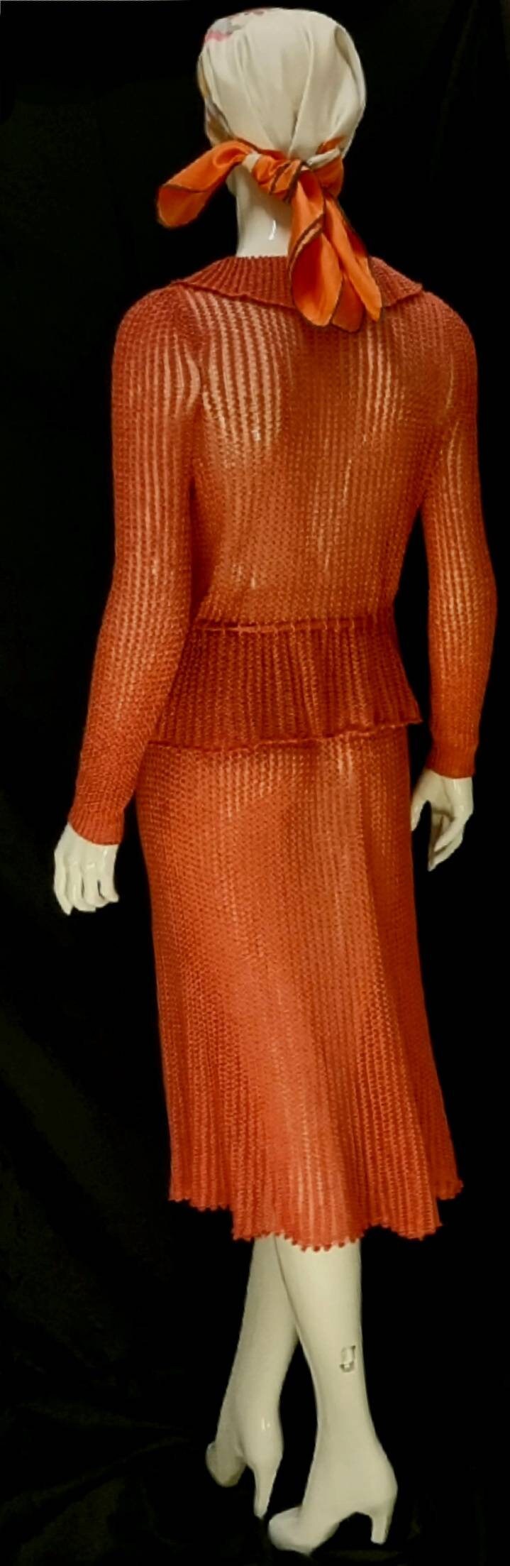 Vtg 70s Mary Farrin London Guava Pink Hand Knit 2 Piece Top & Midi ...