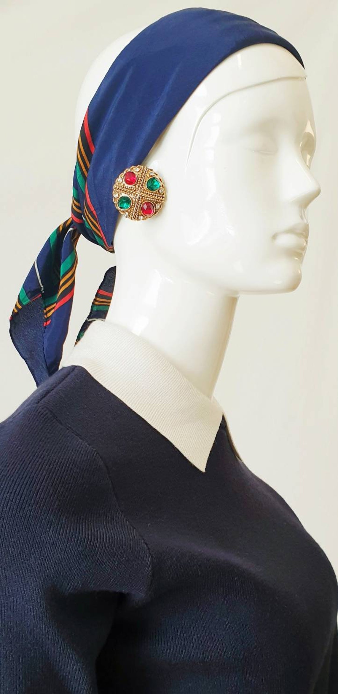 Vtg 60s YSL Yves Saint Laurent Paris Navy Blue Silk Monogram - Etsy UK