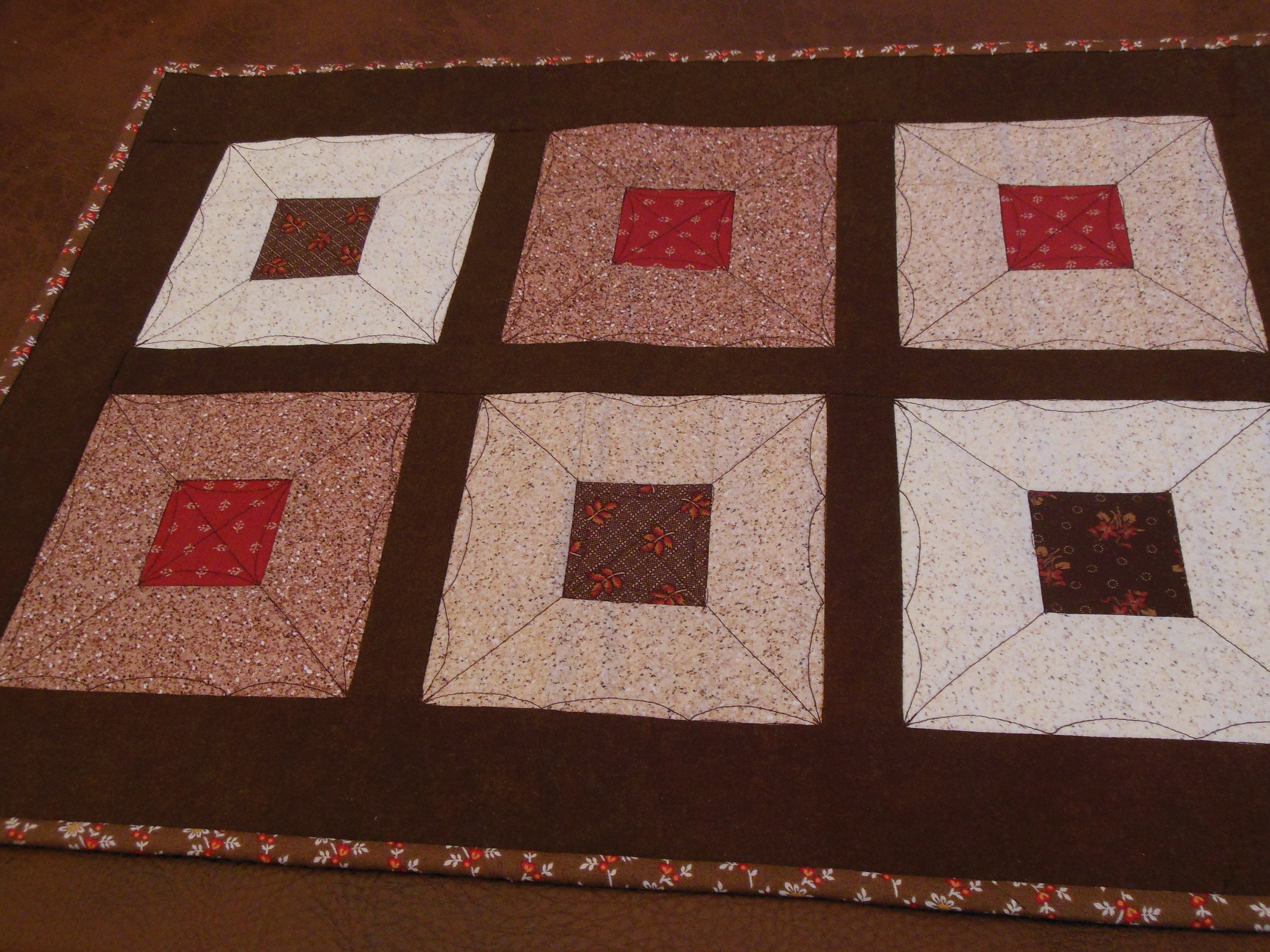 Quilted Square Within a Square Table Runner Done in Earth Tones. - Etsy