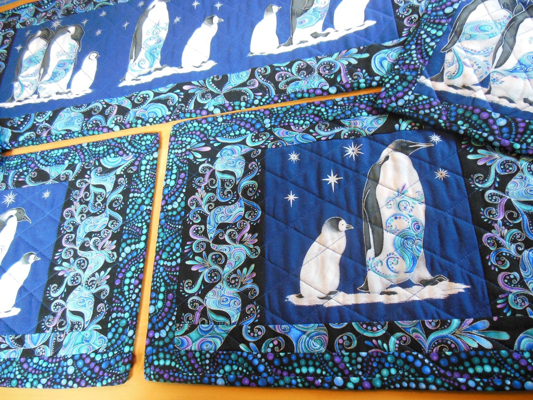 Quilted Set of 5 Penguins for Your Table. Small Table Runner - Etsy