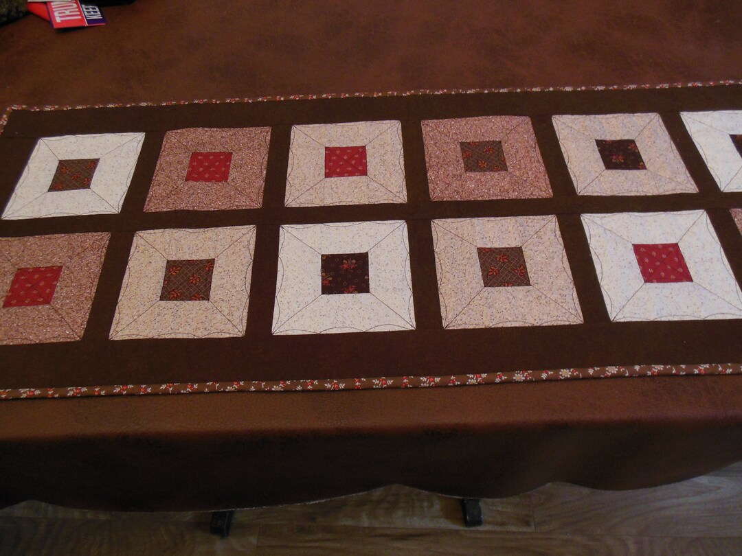 Quilted Square Within a Square Table Runner Done in Earth Tones. - Etsy