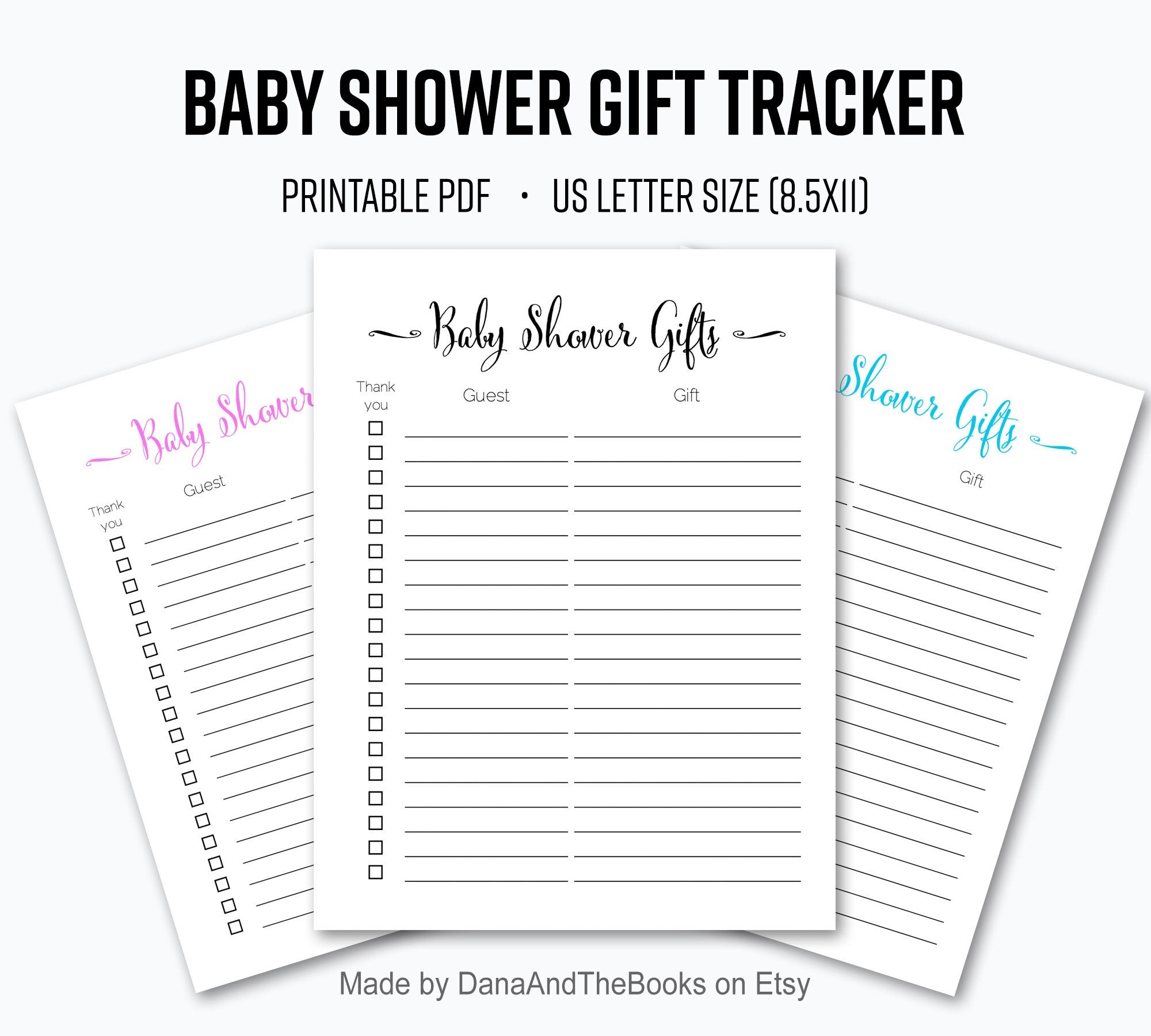 Baby Shower Gift Tracker List - PDF - Pink, Blue, Black - Simple Baby ...