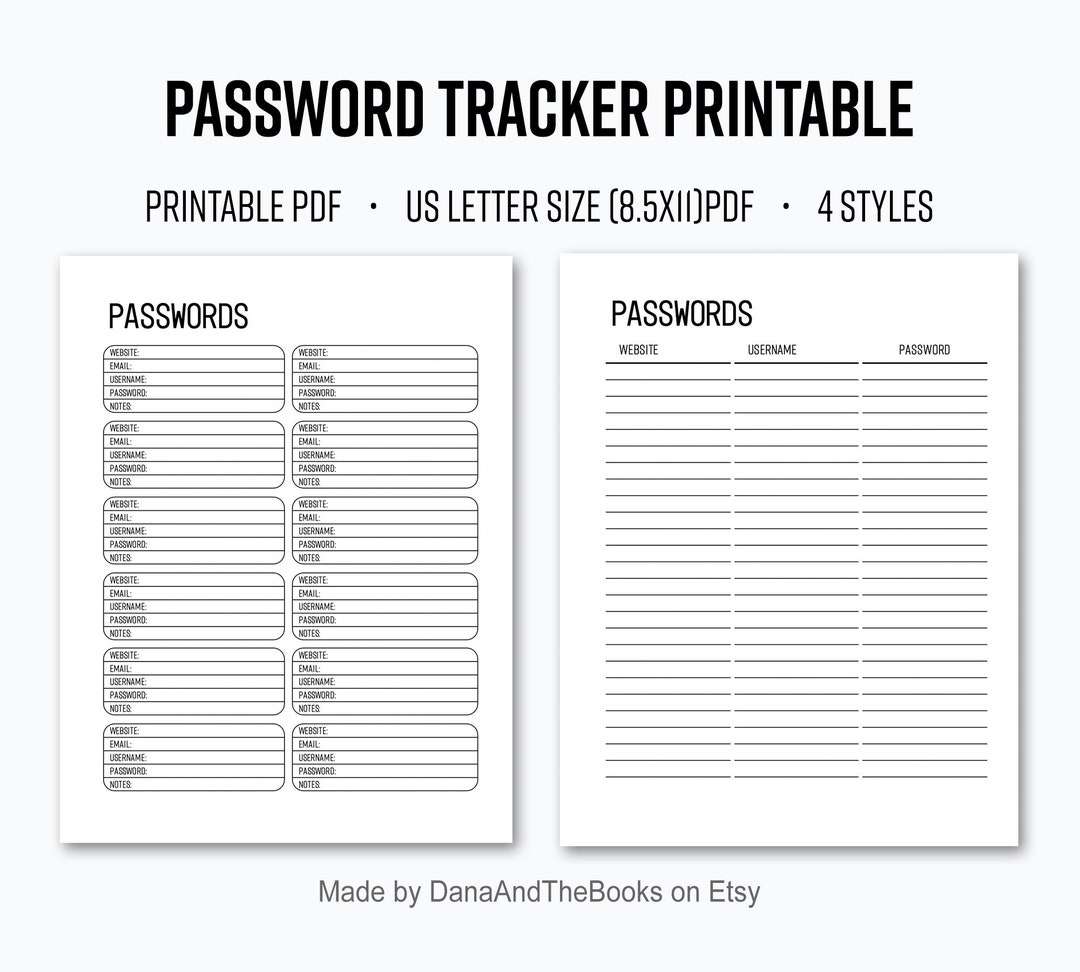 Password Tracker Printable PDF Password Log Password - Etsy