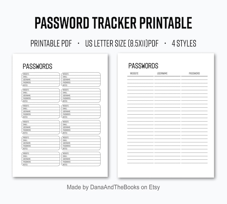 Password Tracker - Printable PDF - Password Log - Password Keeper ...