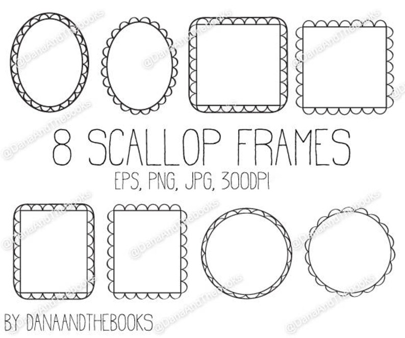 Scallop Frames Digital Png, Jpg, Eps, Clipart Vector Instant Digital ...