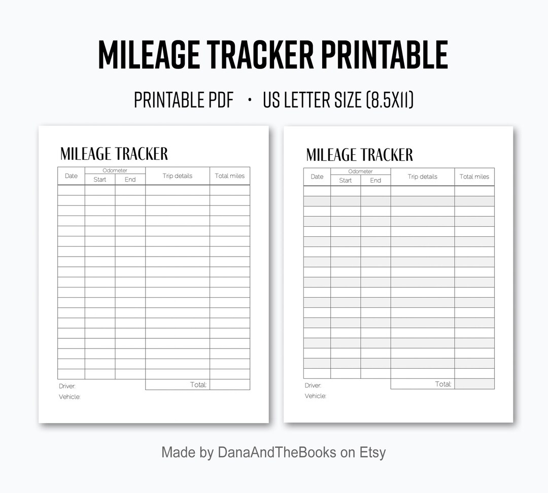 Mileage Tracker Printable - PDF - Simple Mileage Trip Log Template ...