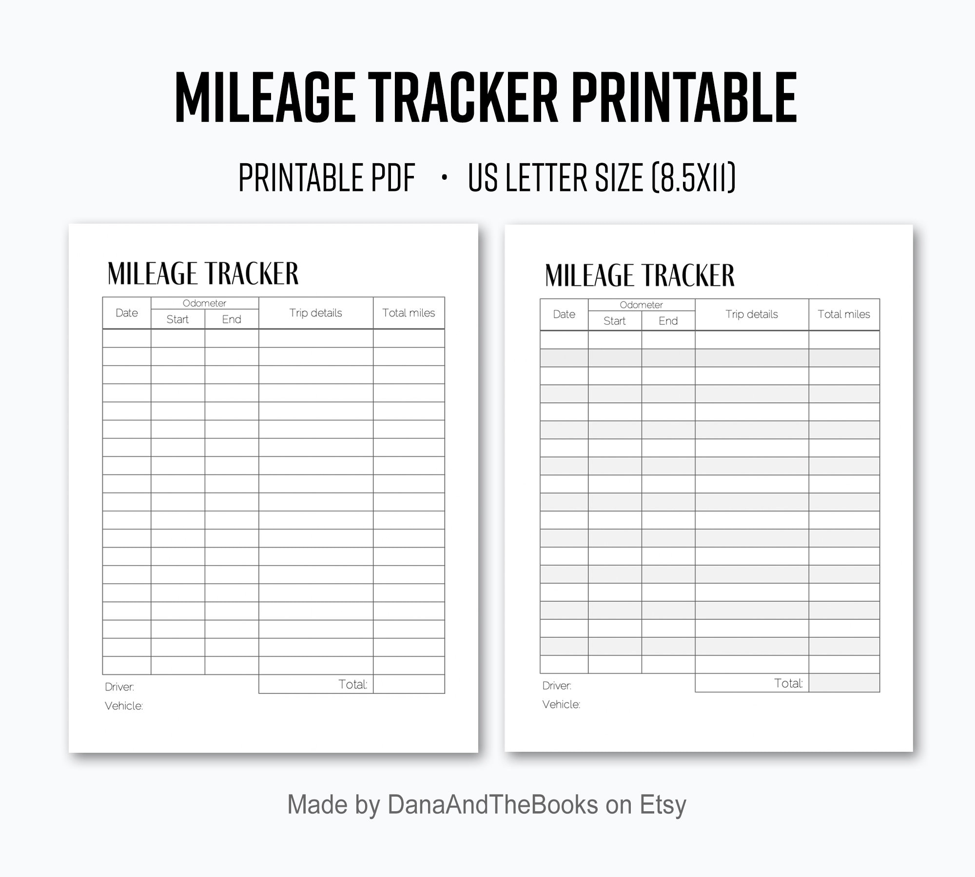 Mileage Tracker Printable - PDF - Simple Mileage Trip Log Template ...