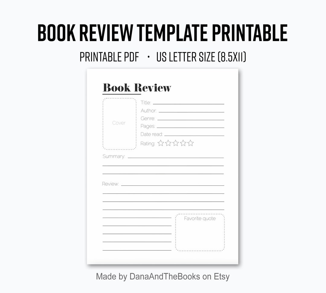 Book Review Organizer Page Printable - PDF - Simple Book Review ...