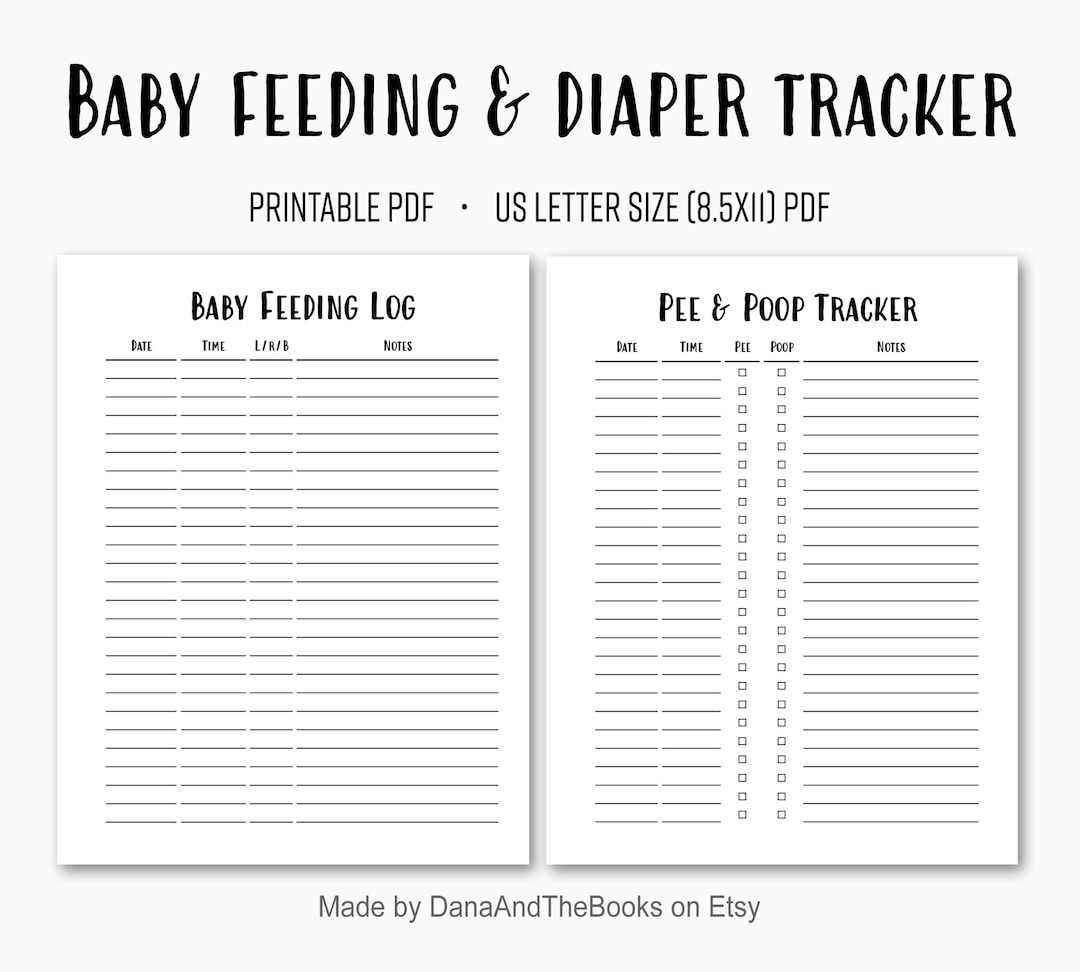 Baby Feeding and Diaper Tracker - PDF - Breastfeeding Log - Pee & Poop ...