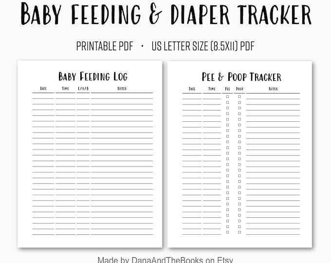 Newborn Care Log Printable Infant Baby Feeding PDF Tracker Milk 8.5x11 ...