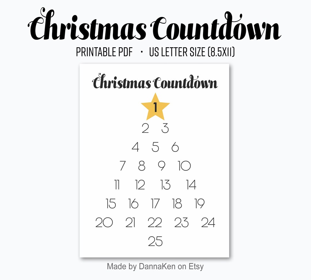 Christmas Countdown Printable PDF Instant Digital Download US Letter ...