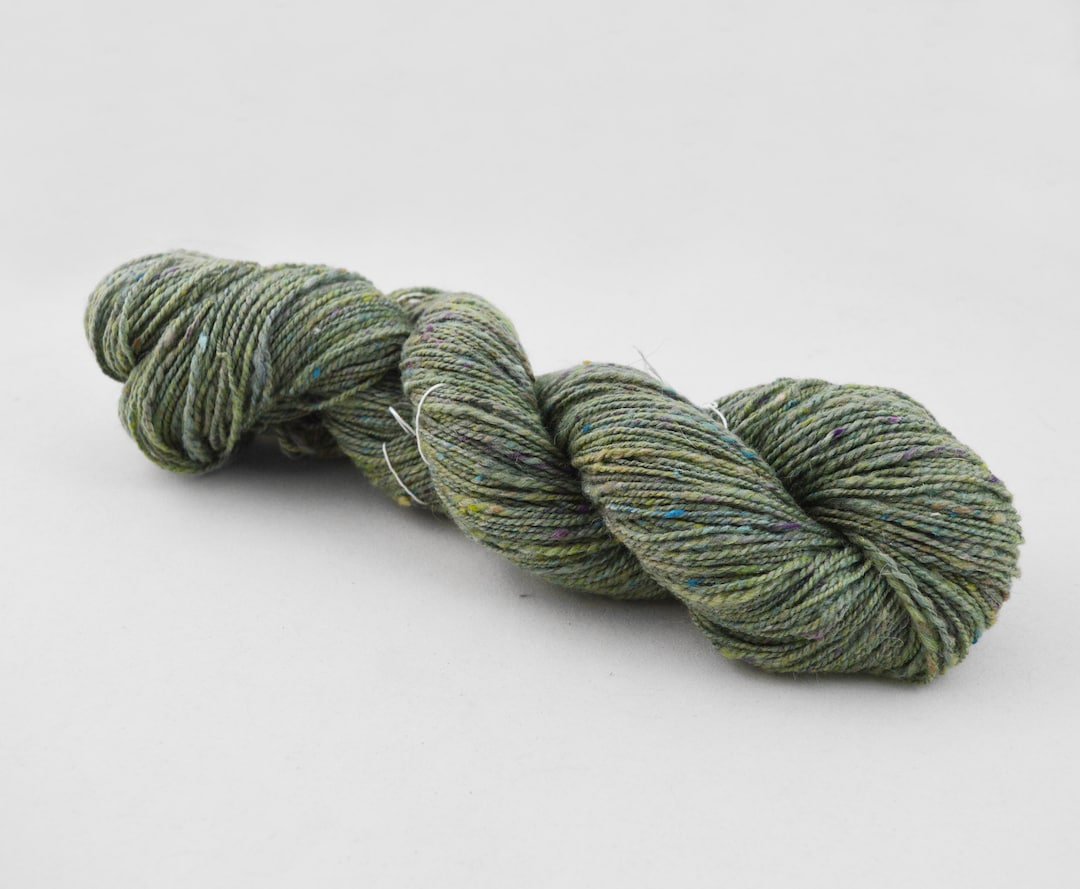 Green Tweed Sparkle Handspun Yarn Fingering Weight Merino Silk - Etsy