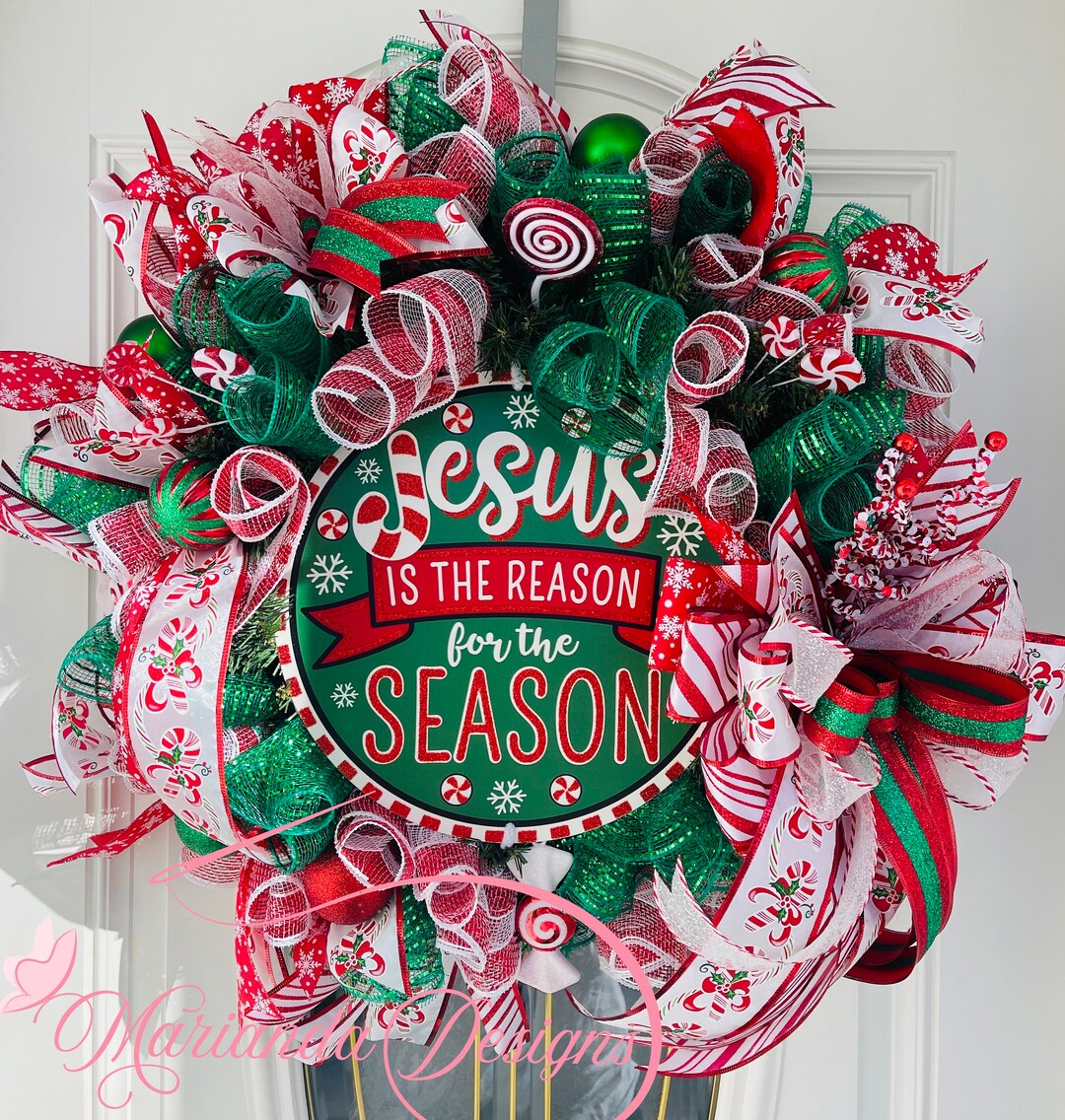 Jesus is the Reason for the Season Wreath, Christmas Wreath, Peppermint ...