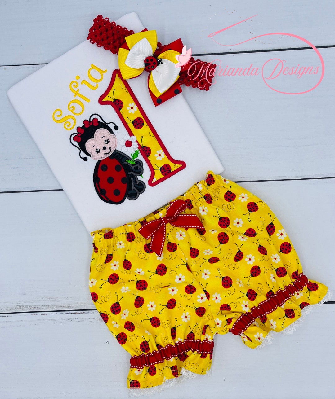 Personalized Girl's First Birthday Ladybug Embroidered Bloomer Set/girl ...