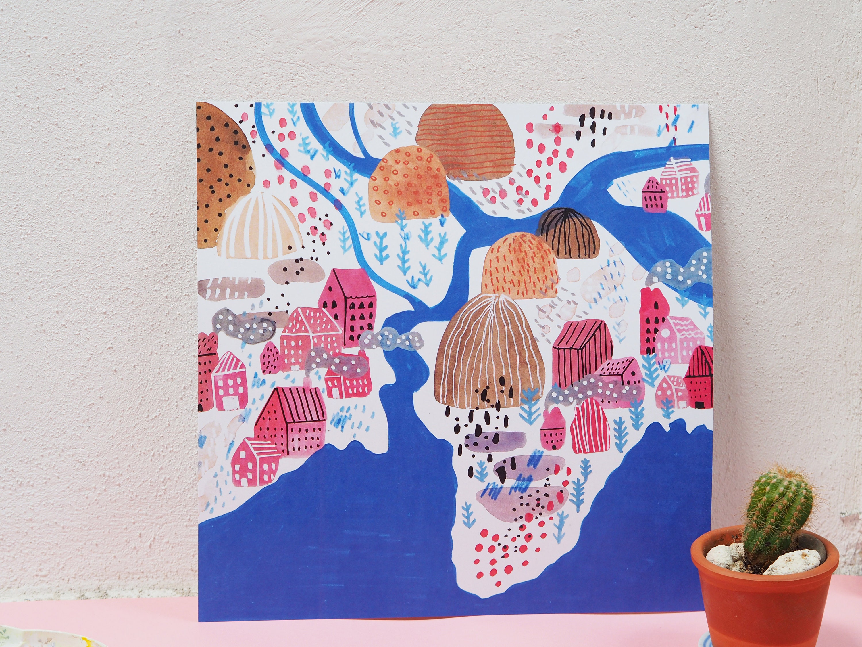 Little Town Illustration Square Artwork Print Pattern Design | Etsy