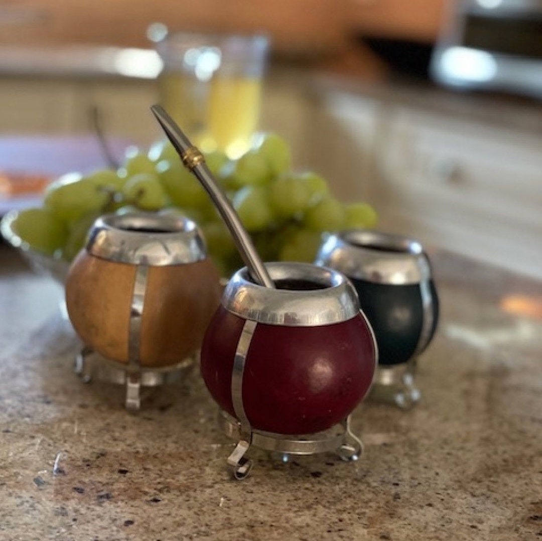 Yerba Mate Gourd Metal Stand| Yerba Tea Gourd With Silver Detail ...